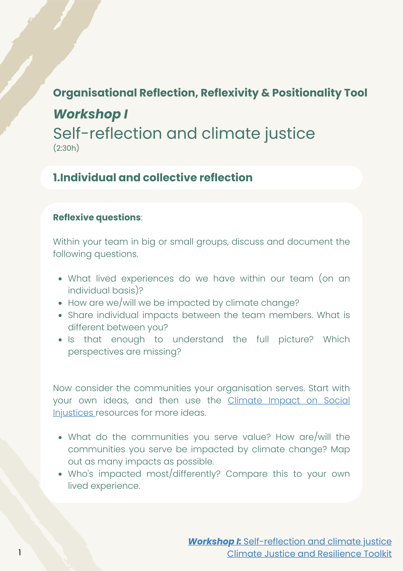 Organisational reflection, reflexivity & positioning tool - Climate Justice & Resilience Toolkit