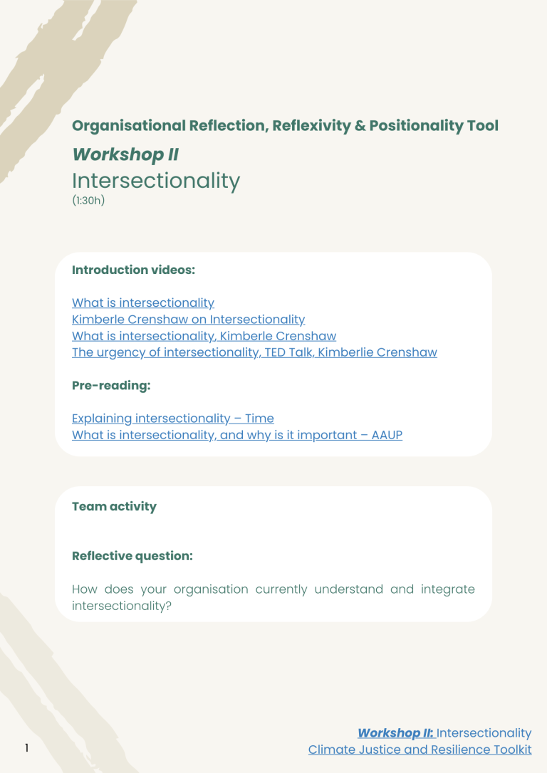 Organisational reflection, reflexivity & positioning tool - Climate Justice & Resilience Toolkit